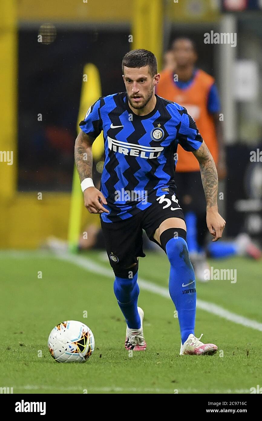 Milan, Italy. 28th July 2020. Cristiano Biraghi (Inter) during the ...
