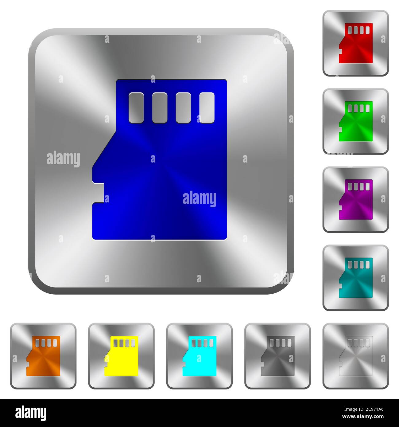 Micro SD memory card engraved icons on rounded square glossy steel ...