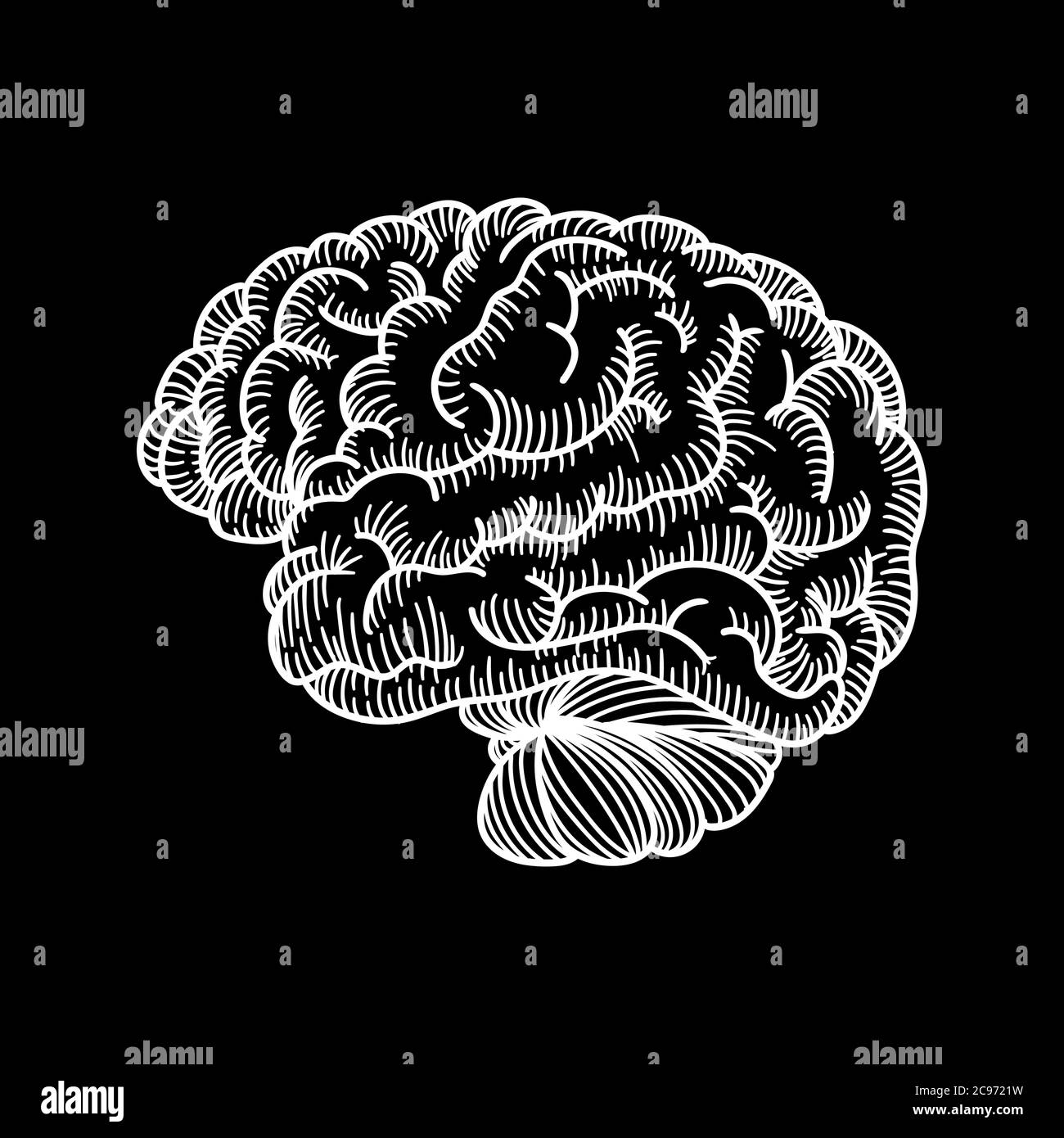 Brain illustration in old school style on black background Stock Vector ...