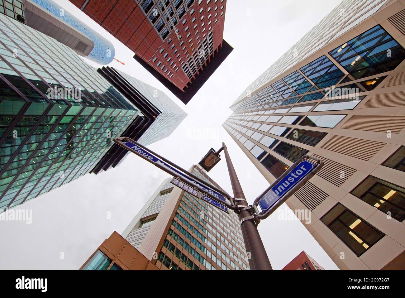 high-rise buildings of the financial district from below, Neue Mainzer ...