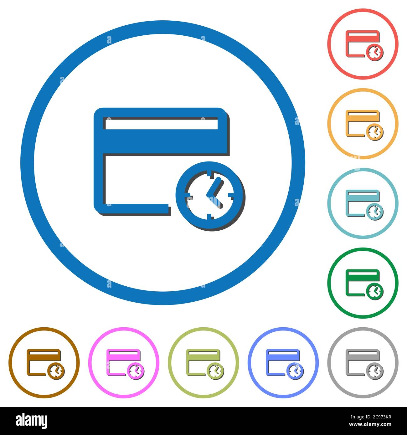 Credit card transaction history flat color vector icons with shadows in ...