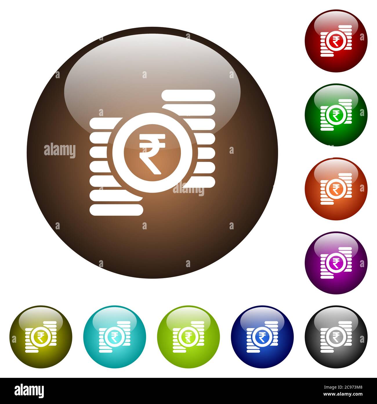 Indian Rupee coins white icons on round color glass buttons Stock ...