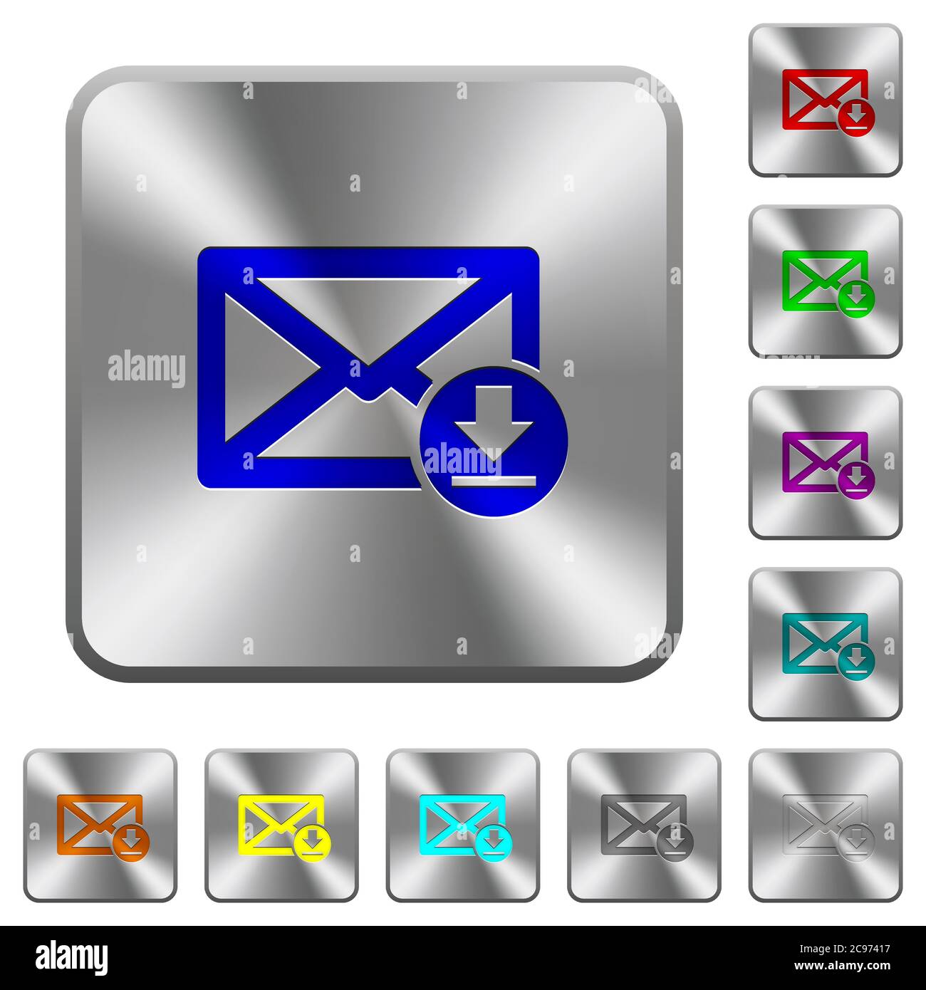 Receive mail engraved icons on rounded square glossy steel buttons ...