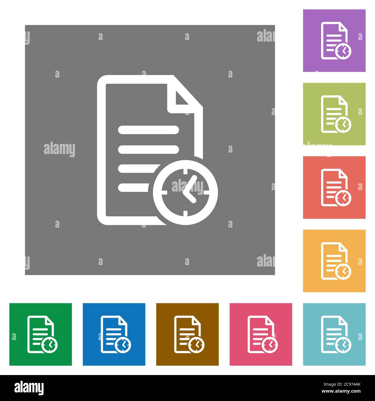 Document last modified time flat icons on simple color square ...