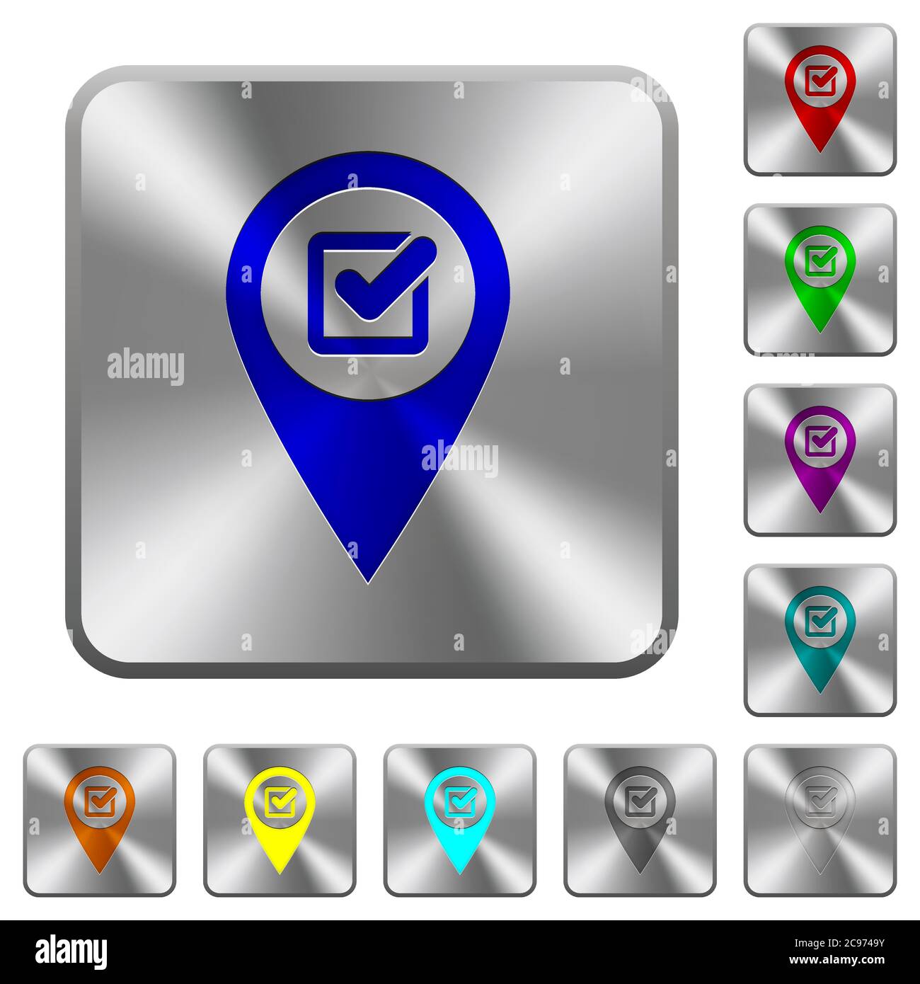 Checkpoint GPS map location engraved icons on rounded square glossy ...