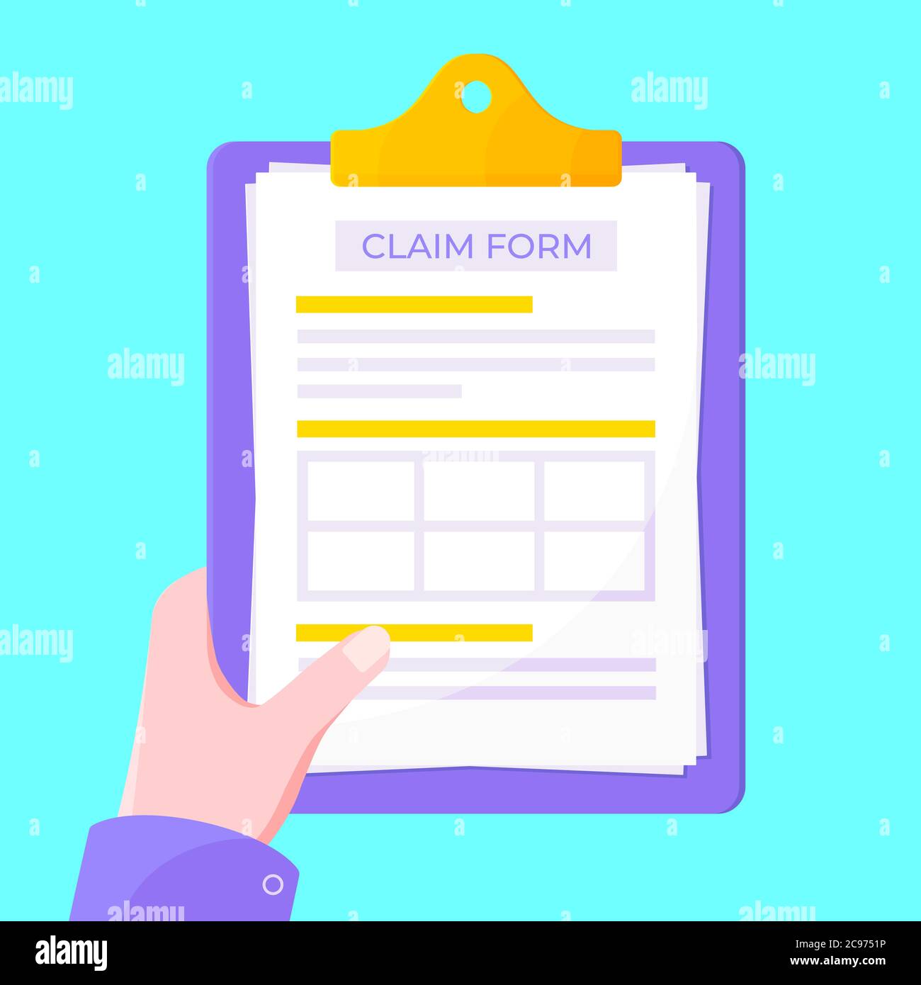 Clipboard with claim form on it, paper sheets, pen isolated on white ...