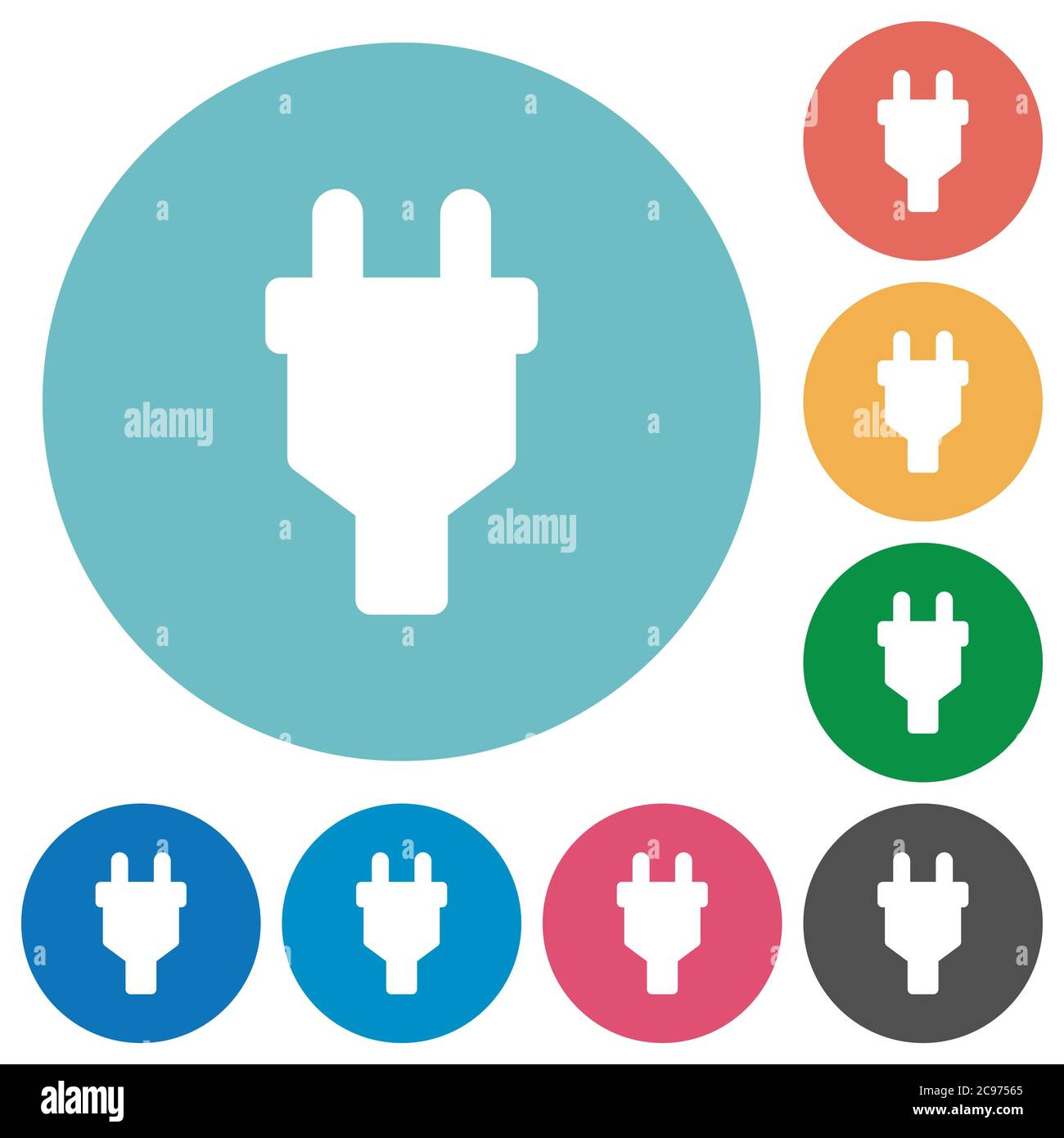 Power connector flat white icons on round color backgrounds Stock ...