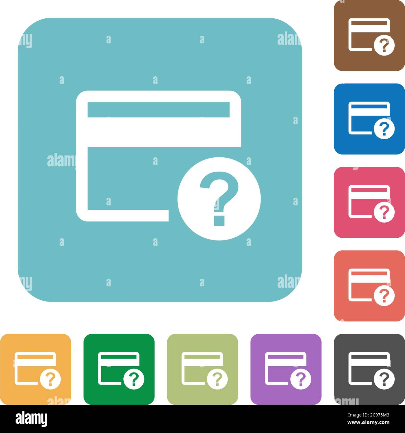 Unknown credit card white flat icons on color rounded square ...