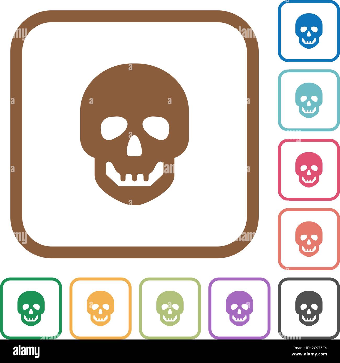 Human skull simple icons in color rounded square frames on white ...