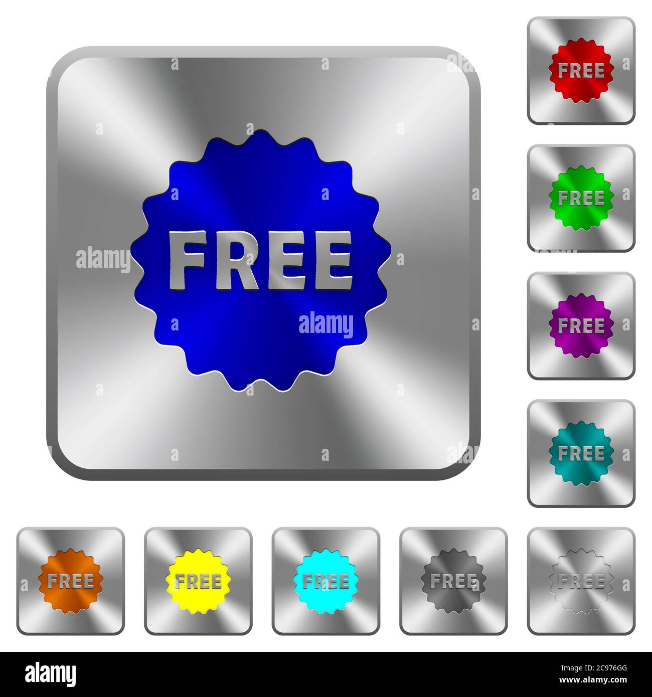 Free sticker engraved icons on rounded square glossy steel buttons ...