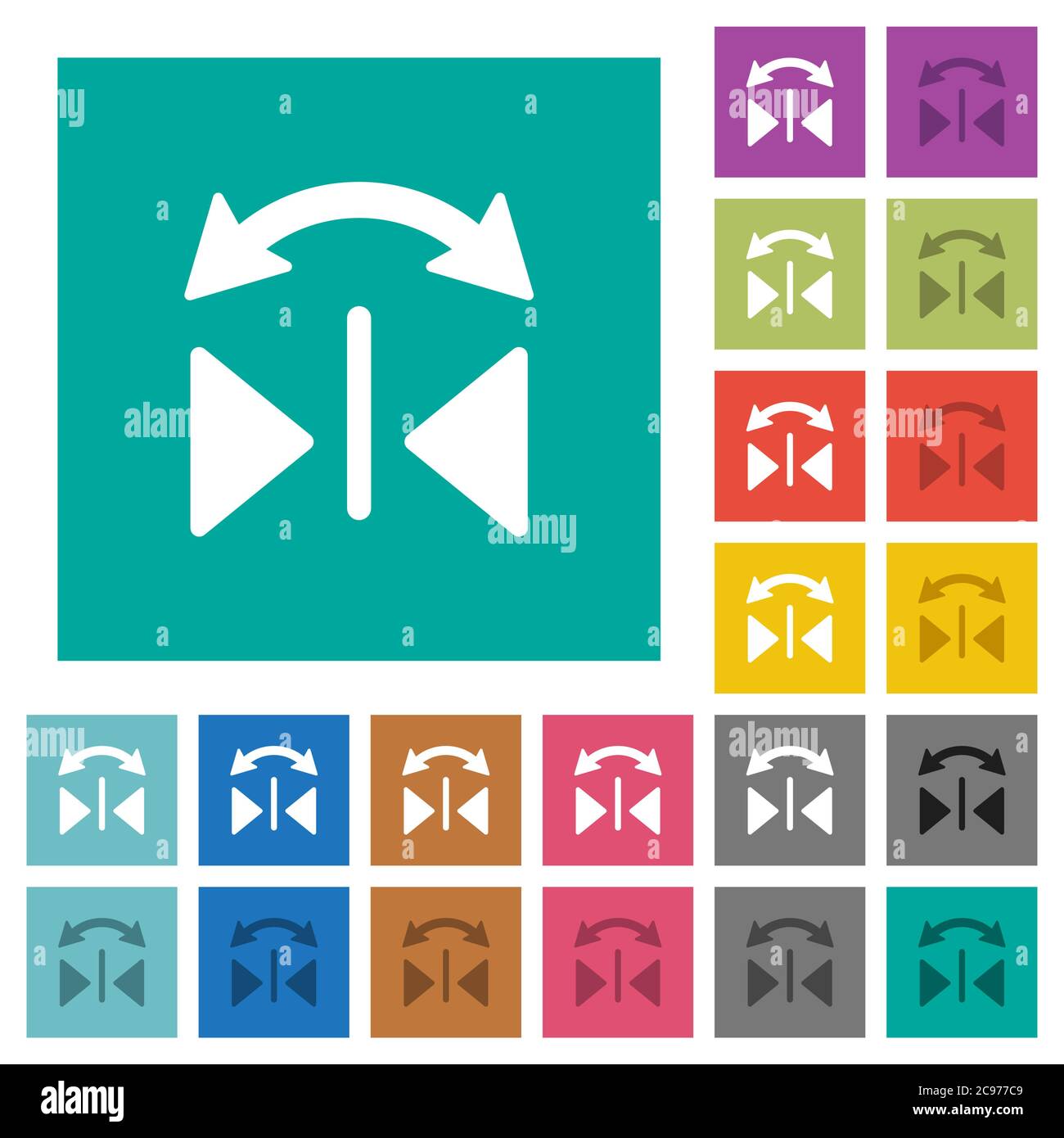 Horizontal flip multi colored flat icons on plain square backgrounds ...