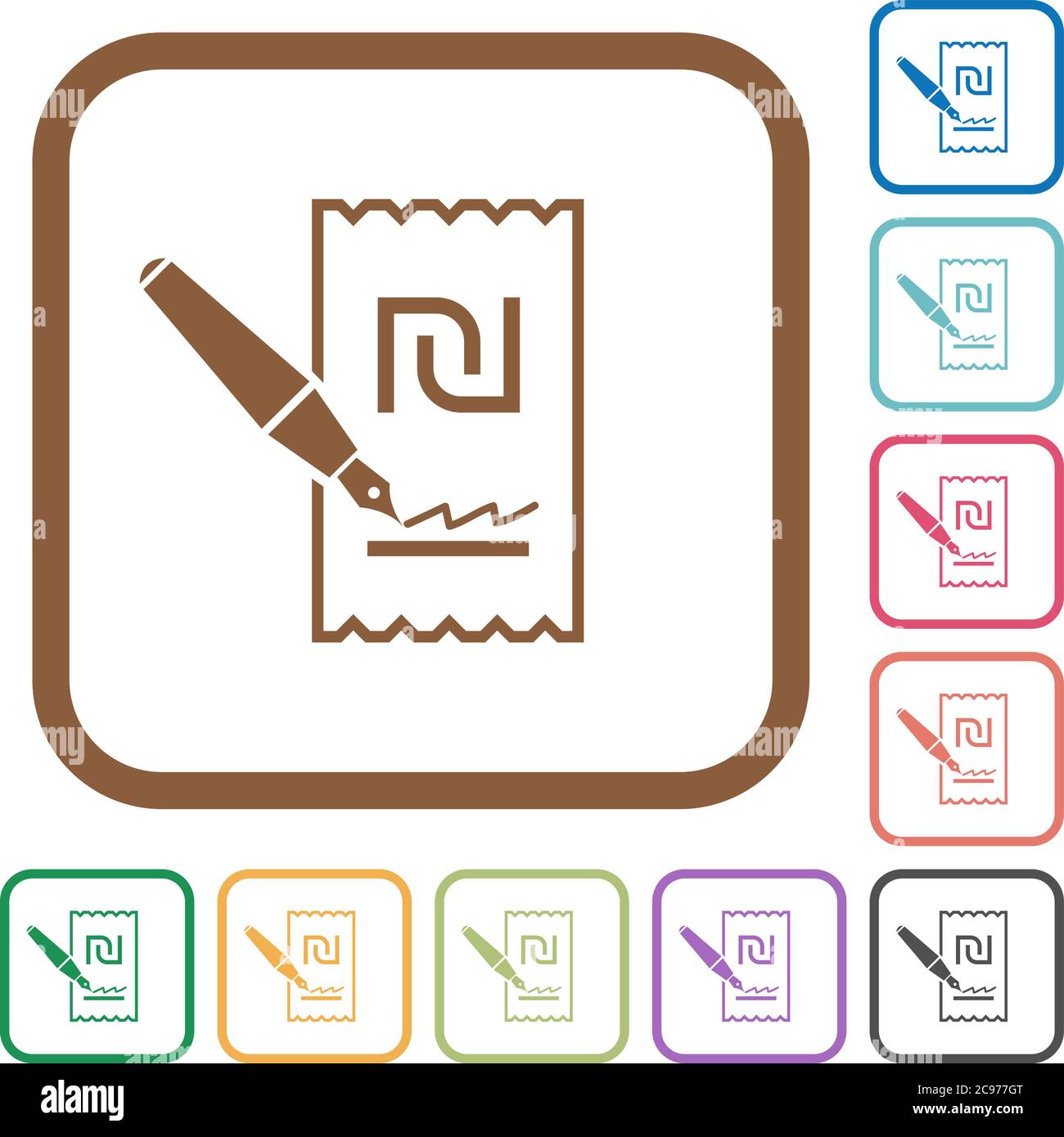 Signing new Shekel cheque simple icons in color rounded square frames ...