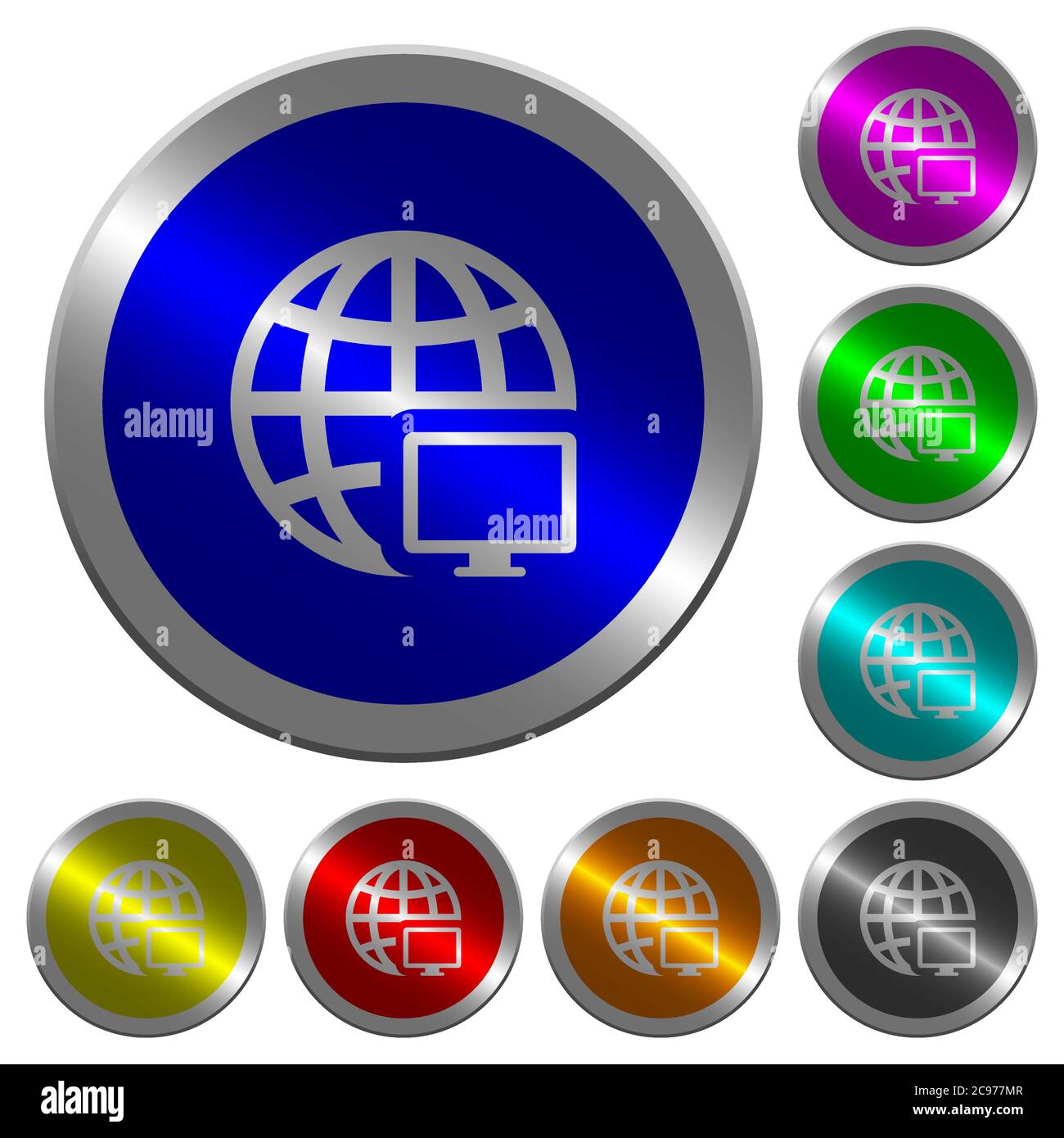 Remote terminal icons on round luminous coin-like color steel buttons ...