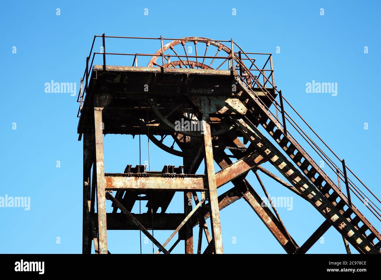 Hoist wheel which was used at a redundent coal mine shaft before energy ...