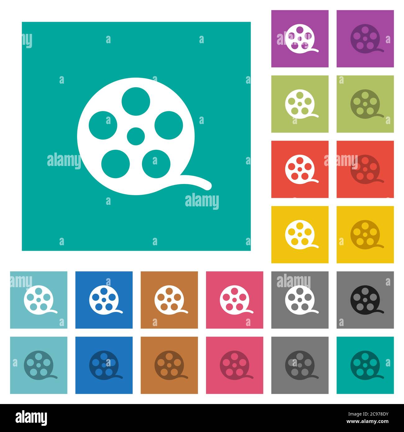 Movie roll multi colored flat icons on plain square backgrounds ...