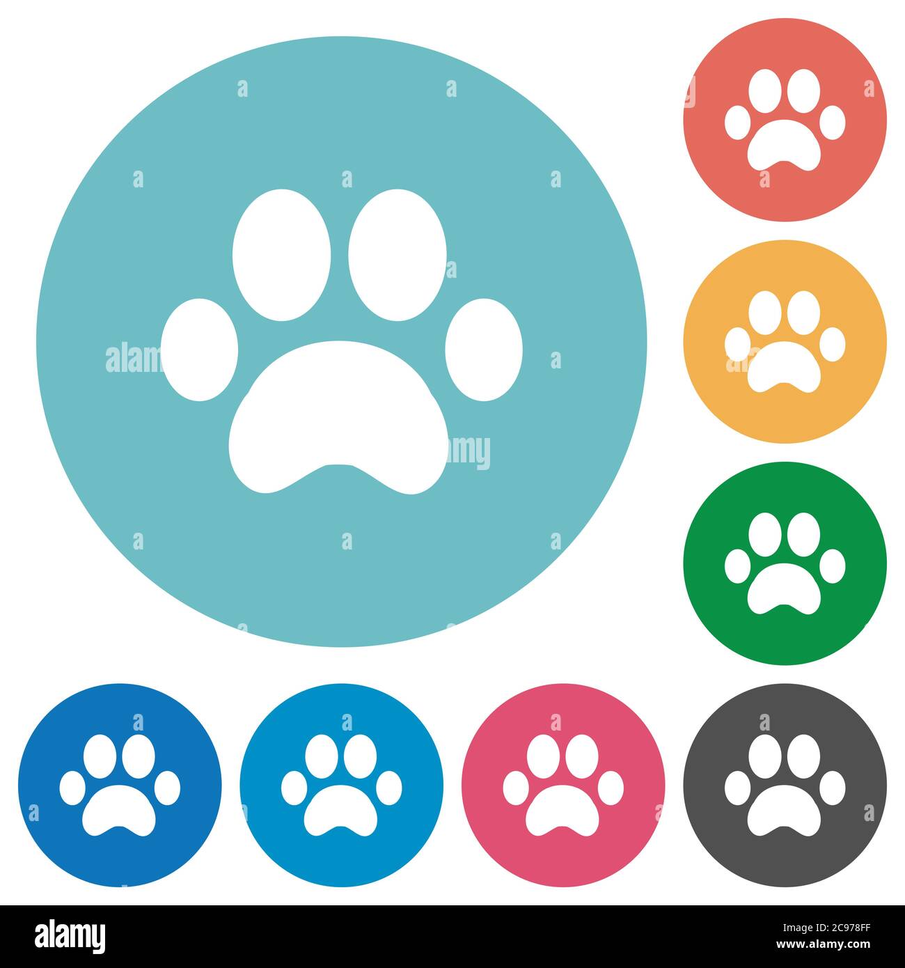 Paw prints flat white icons on round color backgrounds Stock Vector ...