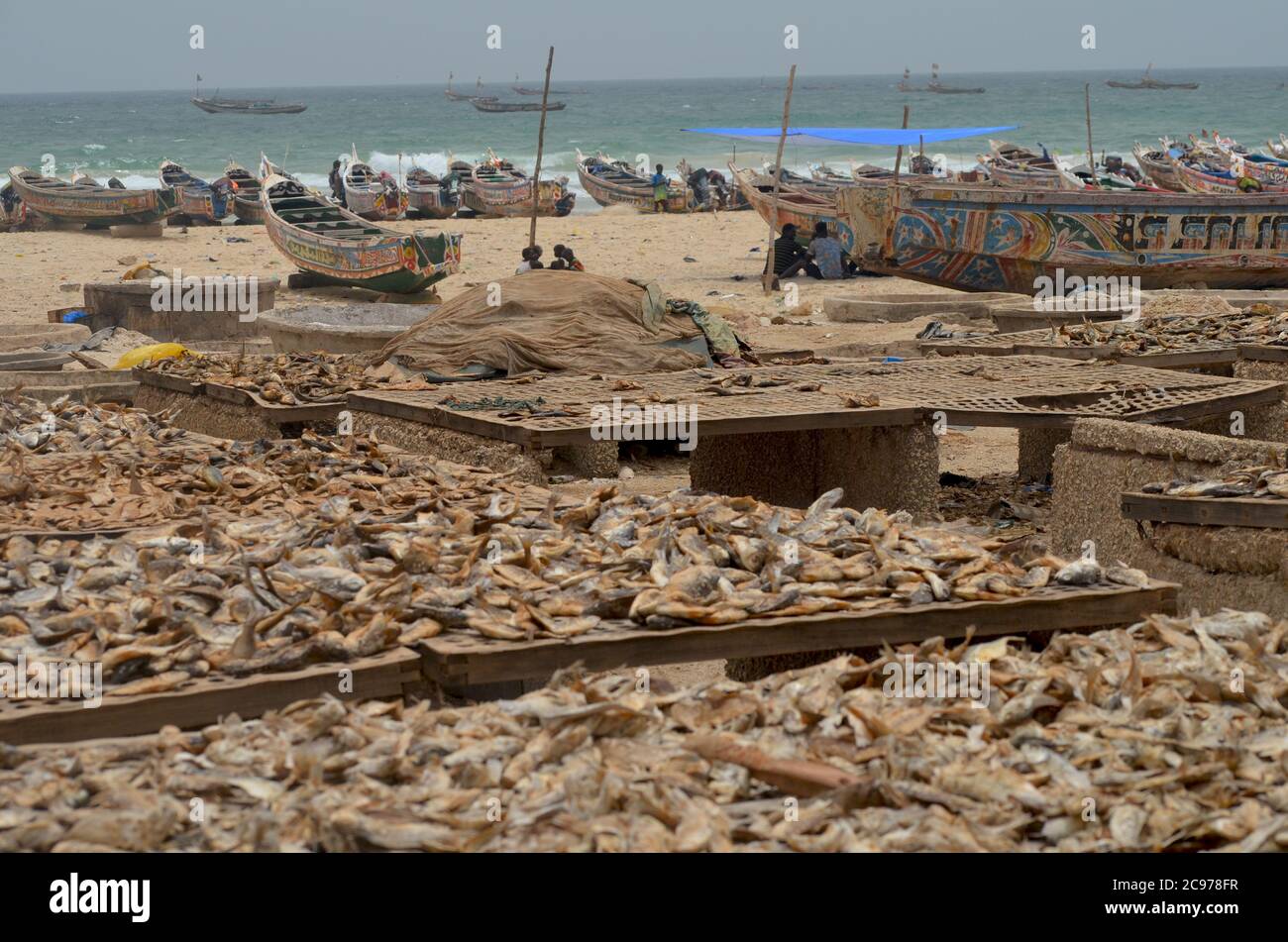 Artisanal fish processing site in Cayar, Senegal Stock Photo - Alamy