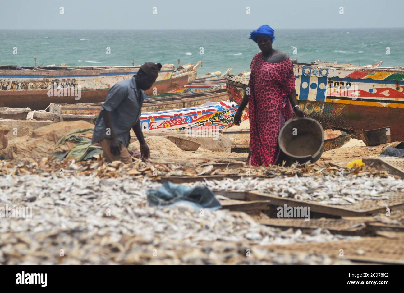 Artisanal fish processing site in Cayar, Senegal Stock Photo - Alamy