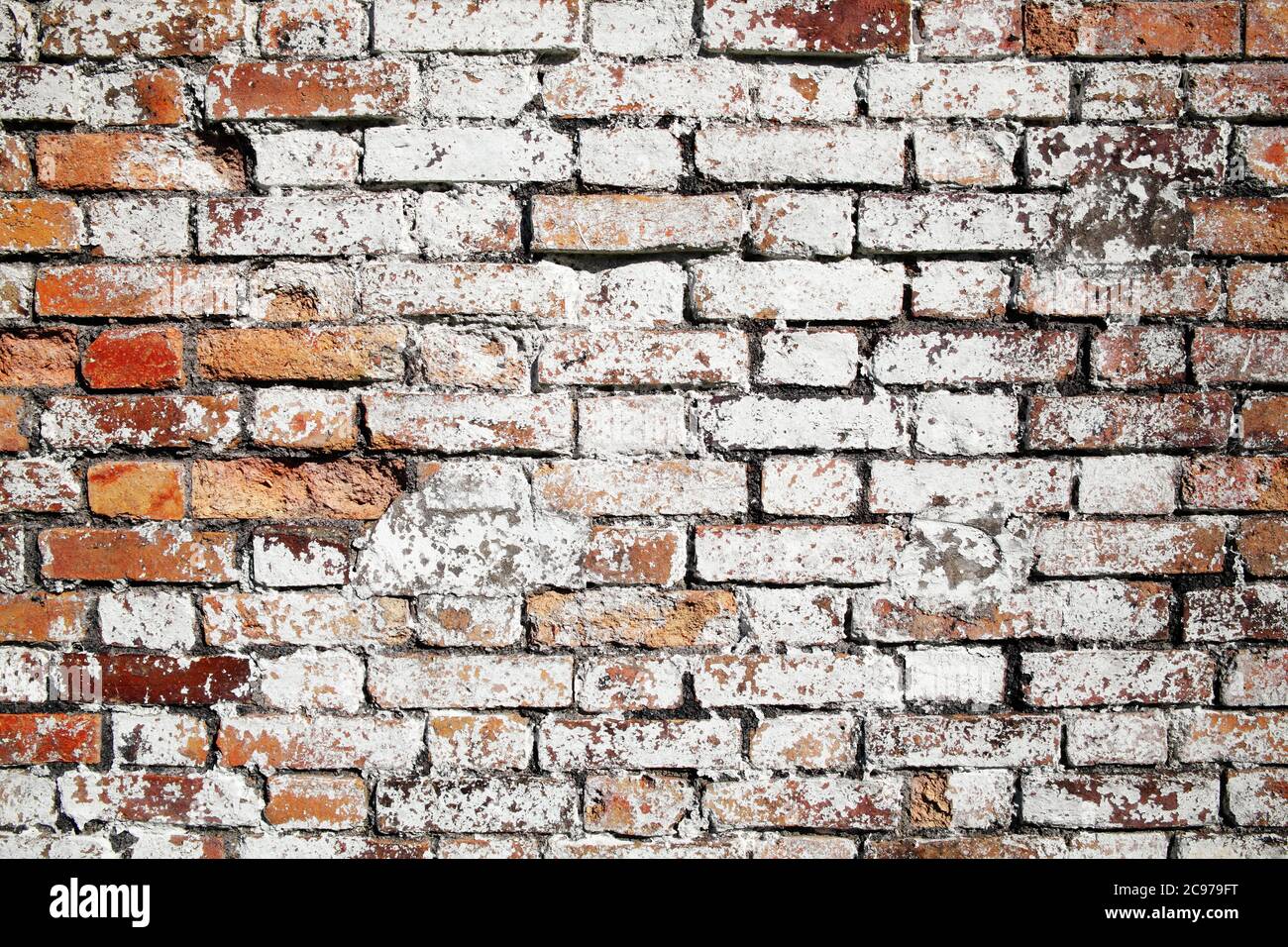 Old large red brick wall texture background distressed with white paint ...