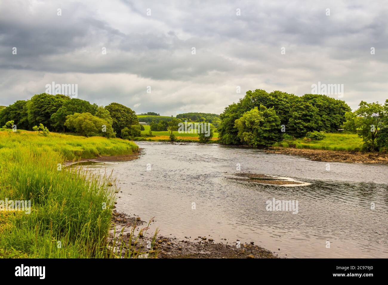 Looking upstream at the Graveyard Pool on the River Dee in low flow in ...