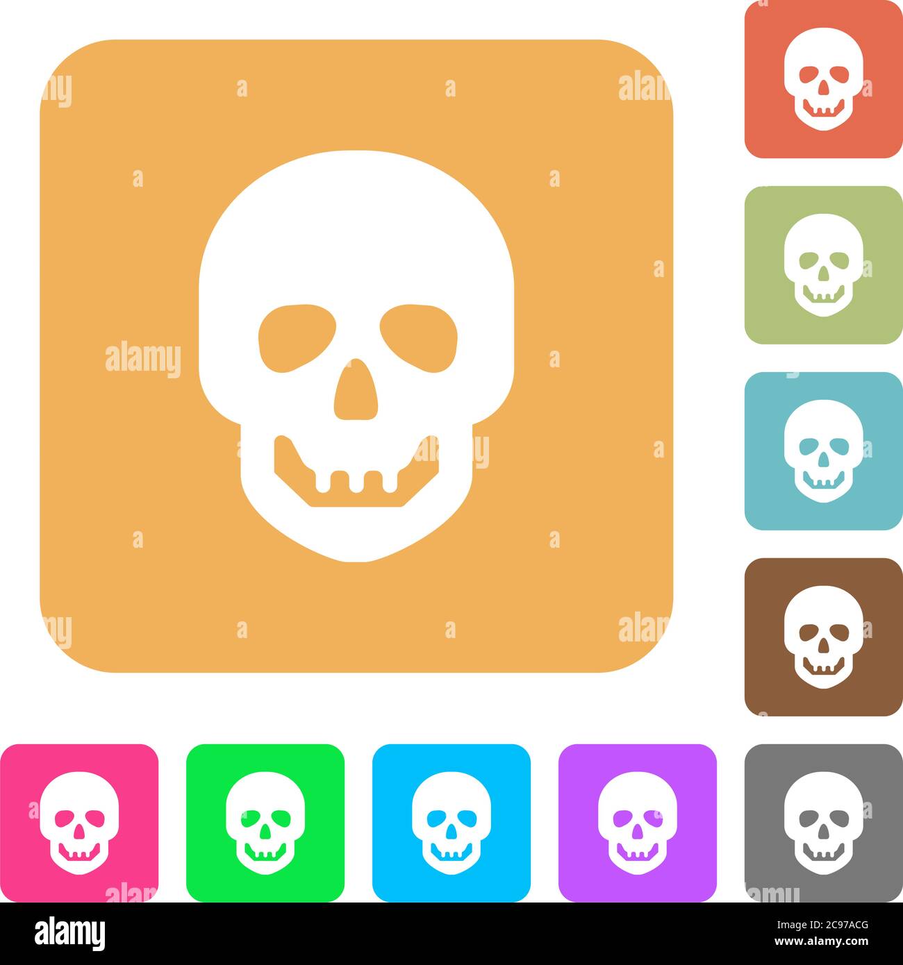 Human skull flat icons on rounded square vivid color backgrounds Stock ...