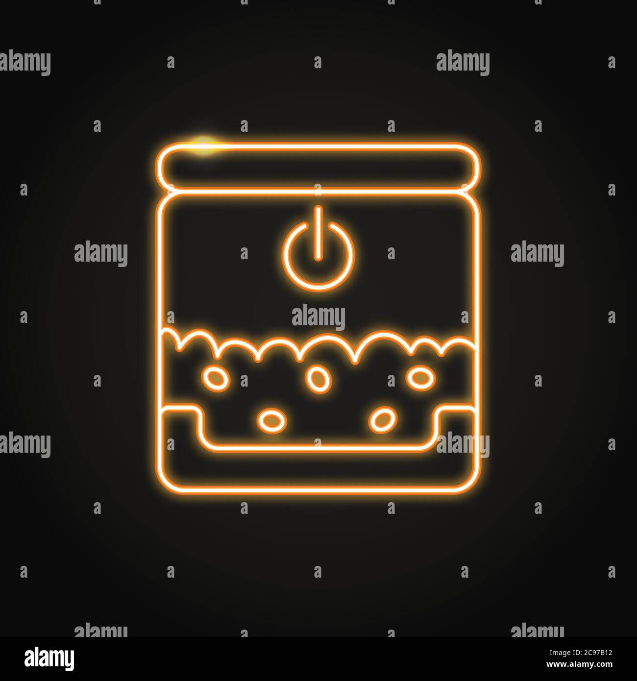 Neon smart pet feeder icon in line style. Automatic pet meal symbol ...