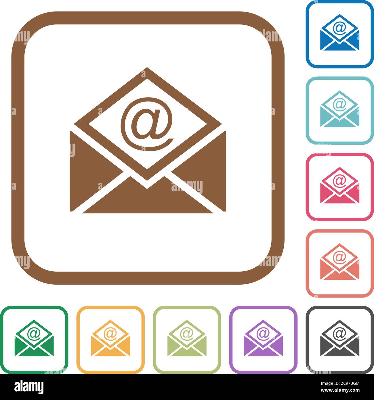 Open mail with email symbol simple icons in color rounded square frames on white background ...