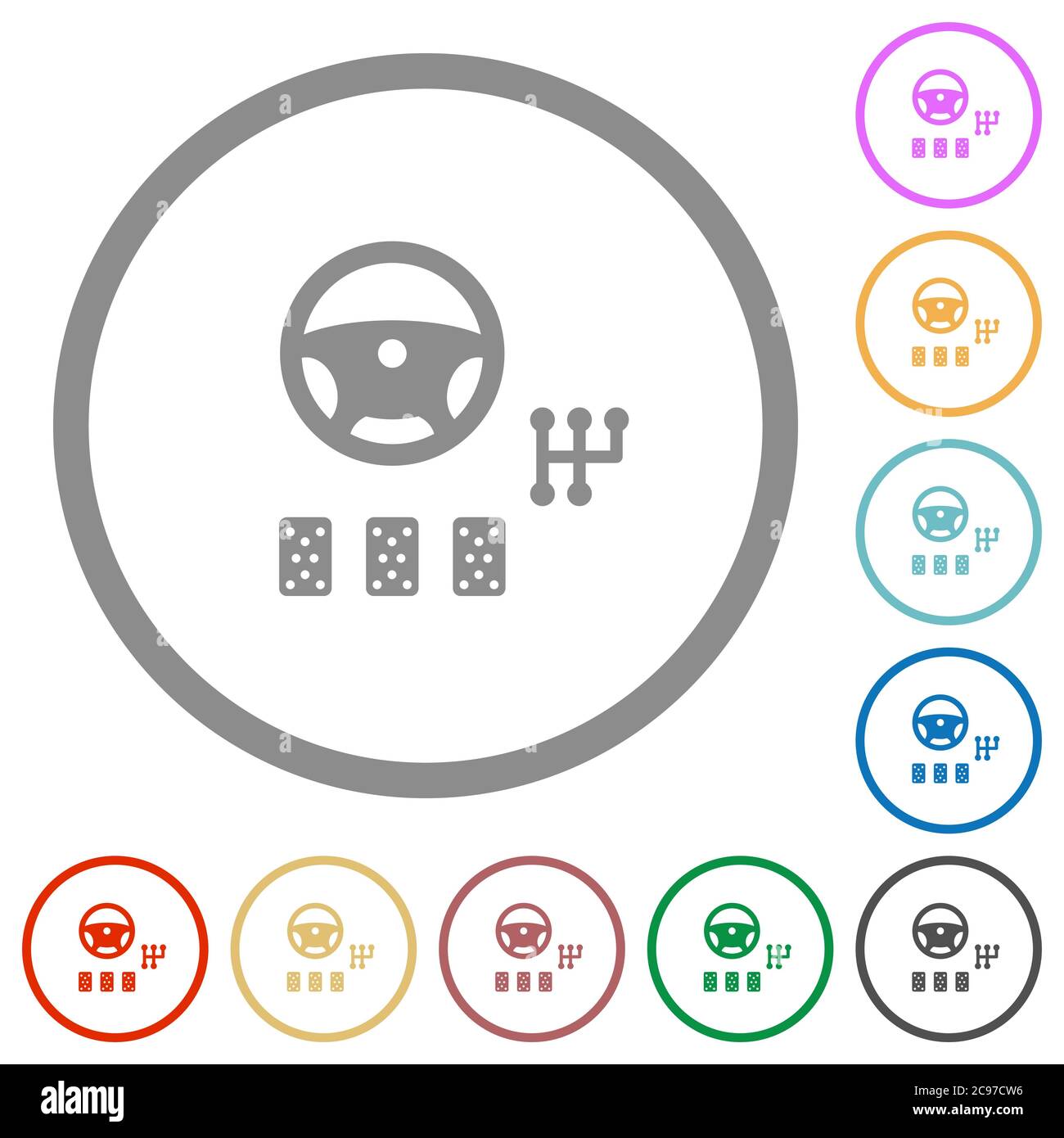 Car controls flat color icons in round outlines on white background ...
