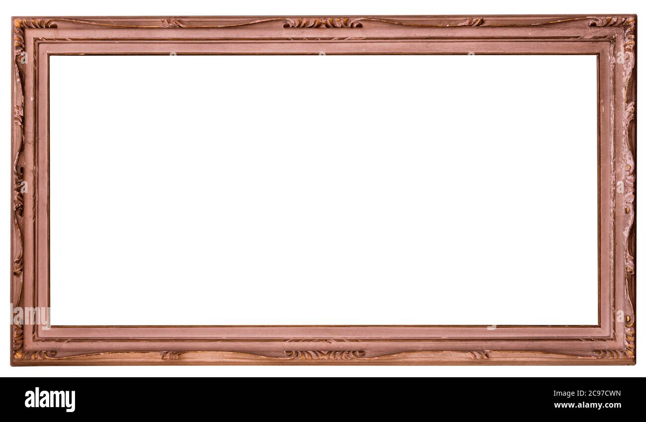 Empty natural wood rectangular vintage frame with white interior for ...