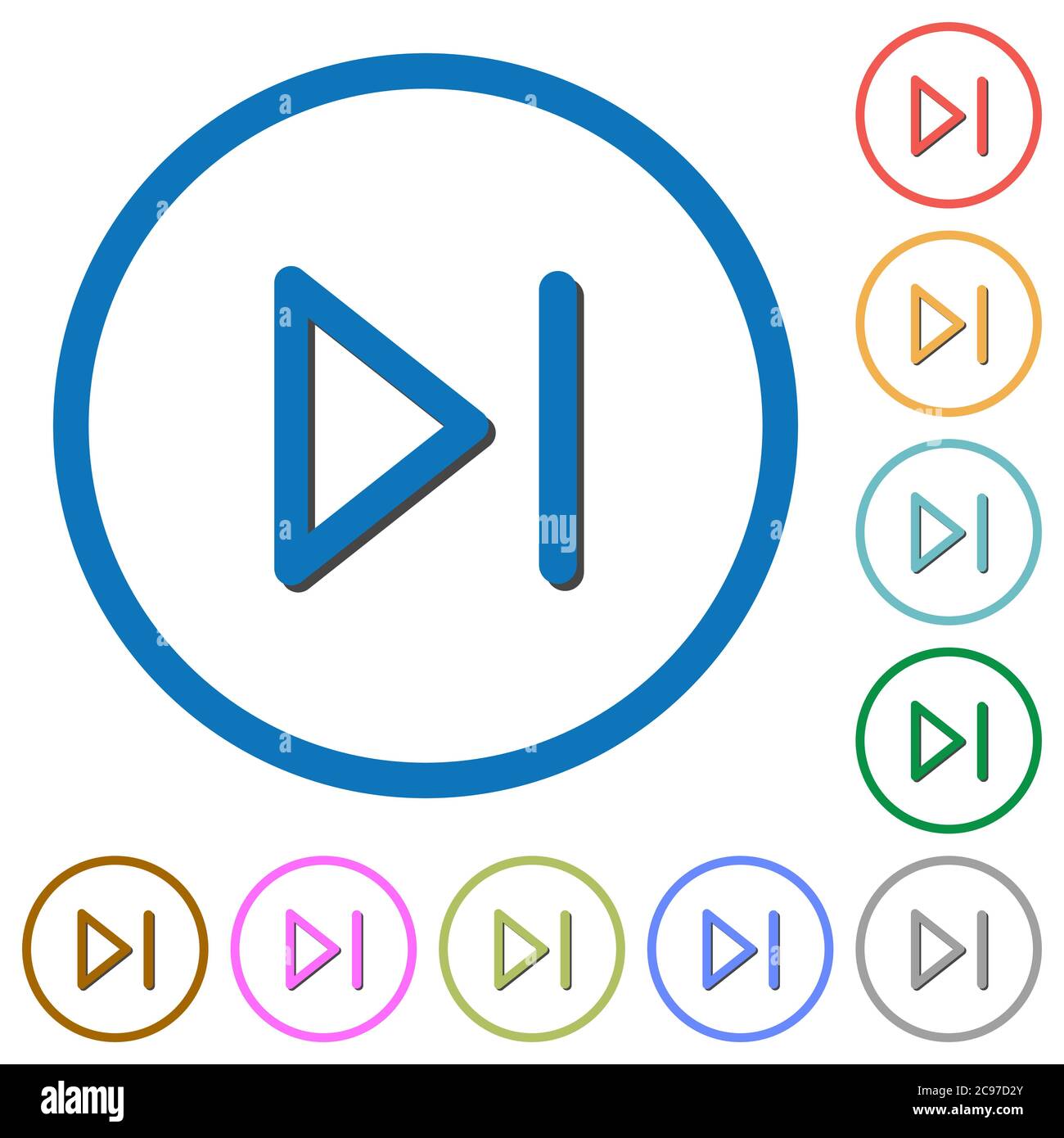 Media next flat color vector icons with shadows in round outlines on ...