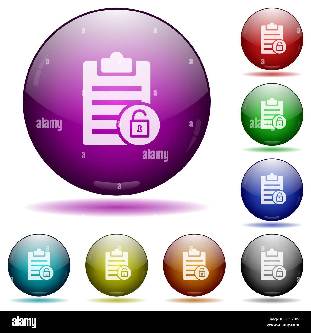Note unlock icons in color glass sphere buttons with shadows Stock ...