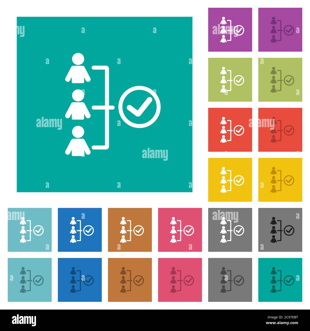 Successful teamwork multi colored flat icons on plain square ...