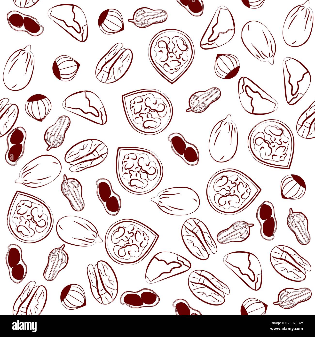 Hand drawn print with different whole and shelled nuts Stock Vector ...