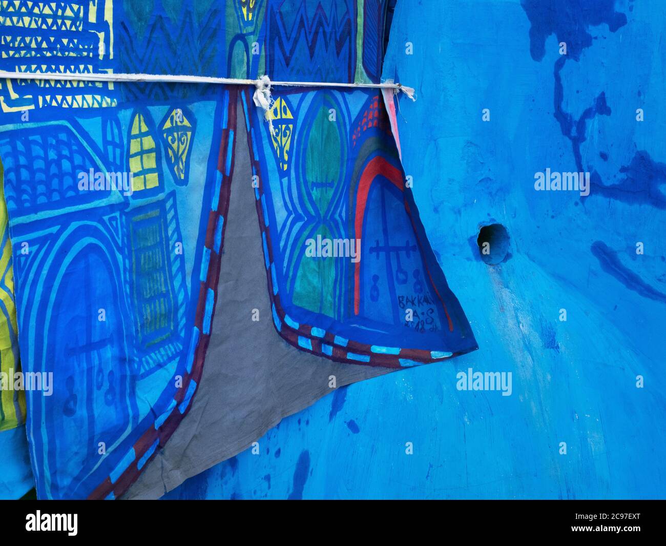 Blue wall painted in the medina of Morocco Stock Photo - Alamy