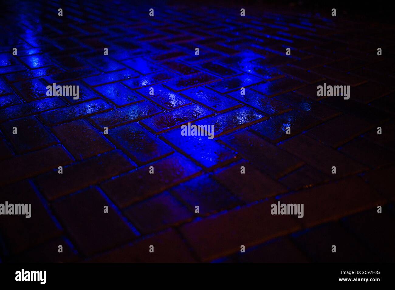 Refelections of blue christmas lights in a puddle Stock Photo - Alamy