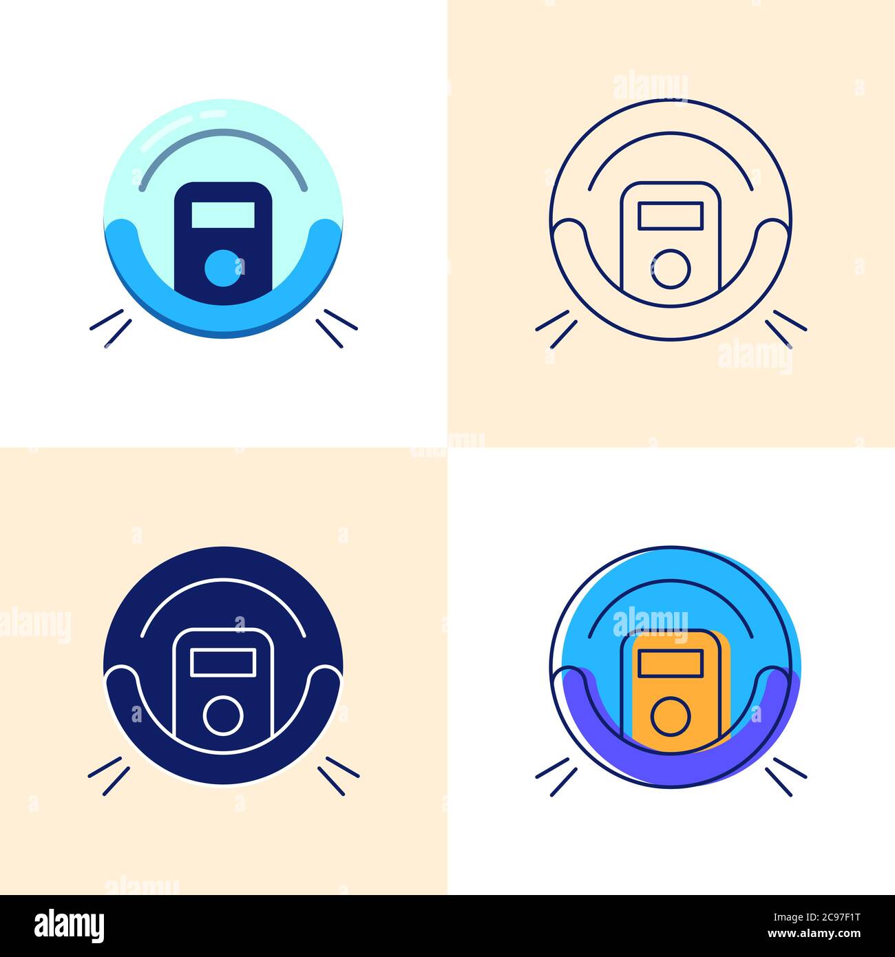 Robot vacuum cleaner icon set in flat and line styles. Smart household ...