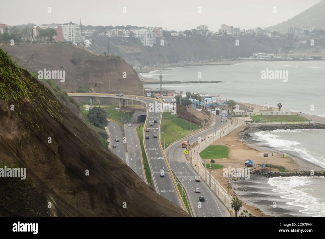Breathtaking view of the road along the ocean in Lima, Peru Stock Photo ...
