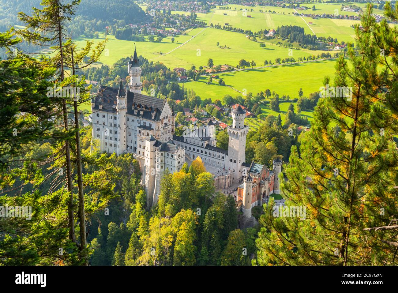Neuschwanstein Castle in the Bavarian Alps of Germany from above Stock ...