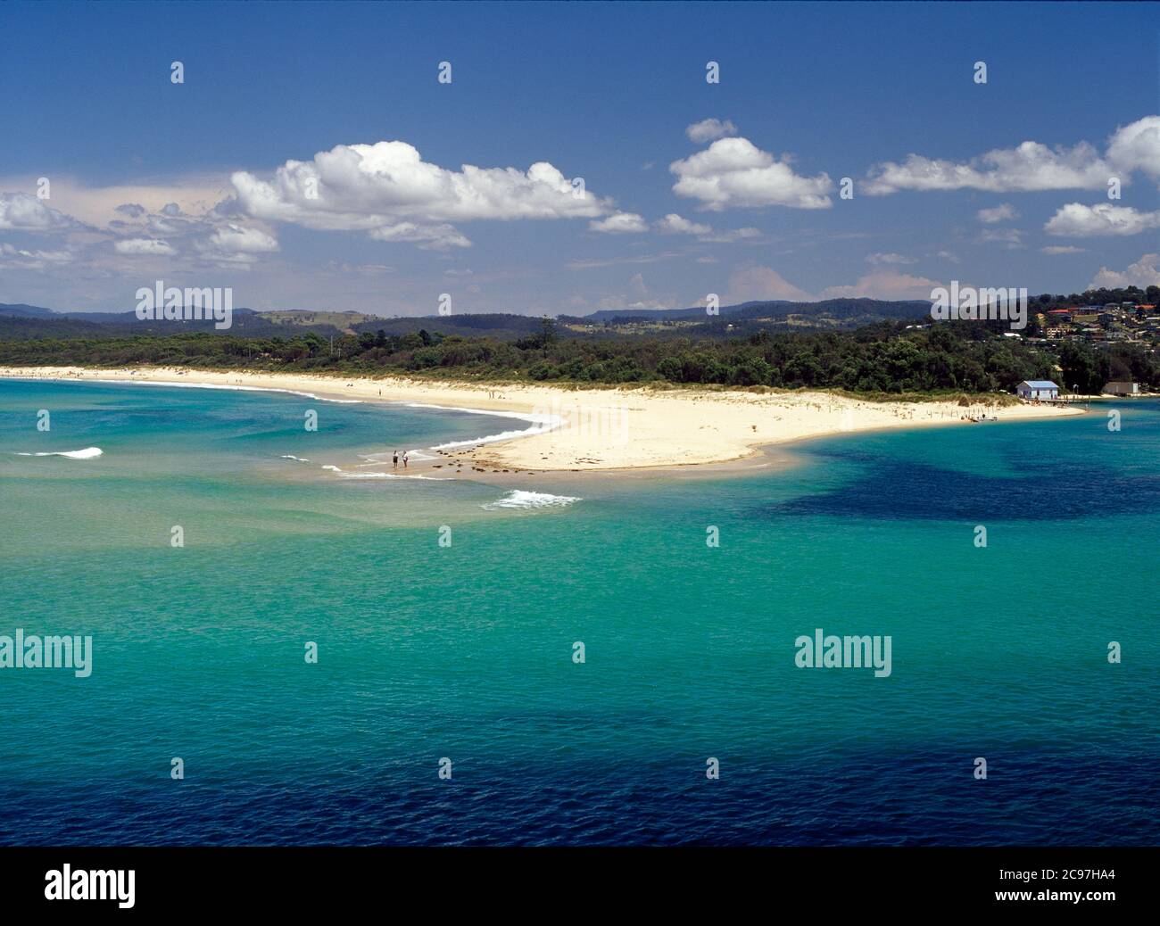 The sand bar and inlet at Merimbula Beach on the Sapphire Coast of New ...