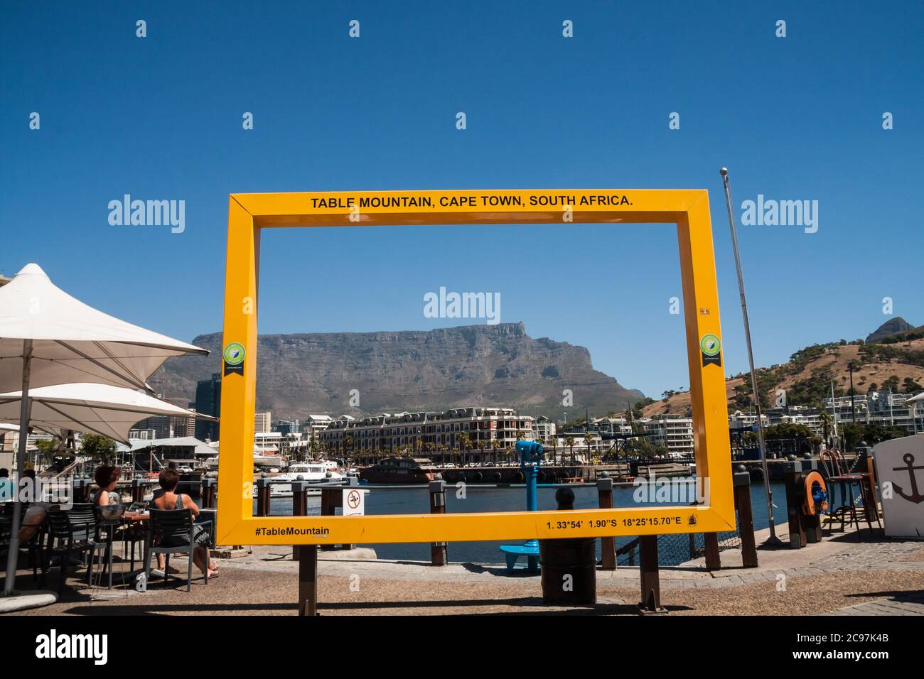 Cape Town, South Africa, February 17 2017: Yellow Table Mountain frame ...
