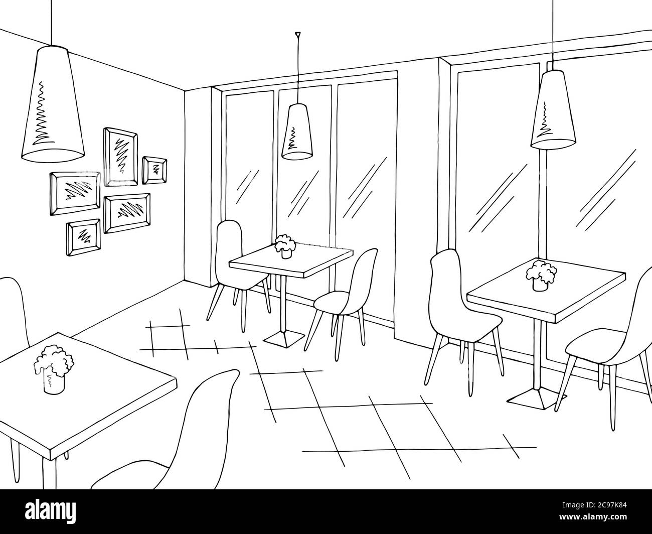 Modern cafe interior cartoon Cut Out Stock Images & Pictures - Alamy