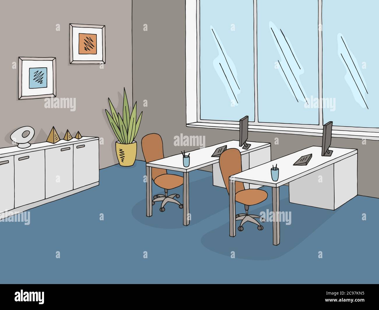 Office room graphic color interior sketch illustration vector Stock ...