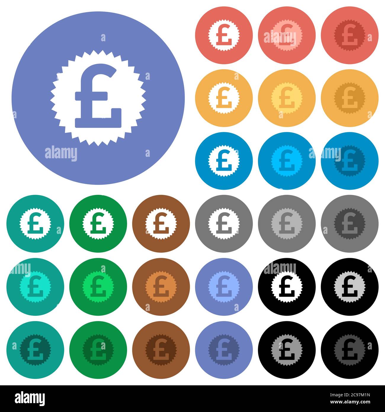 Pound sticker multi colored flat icons on round backgrounds. Included ...