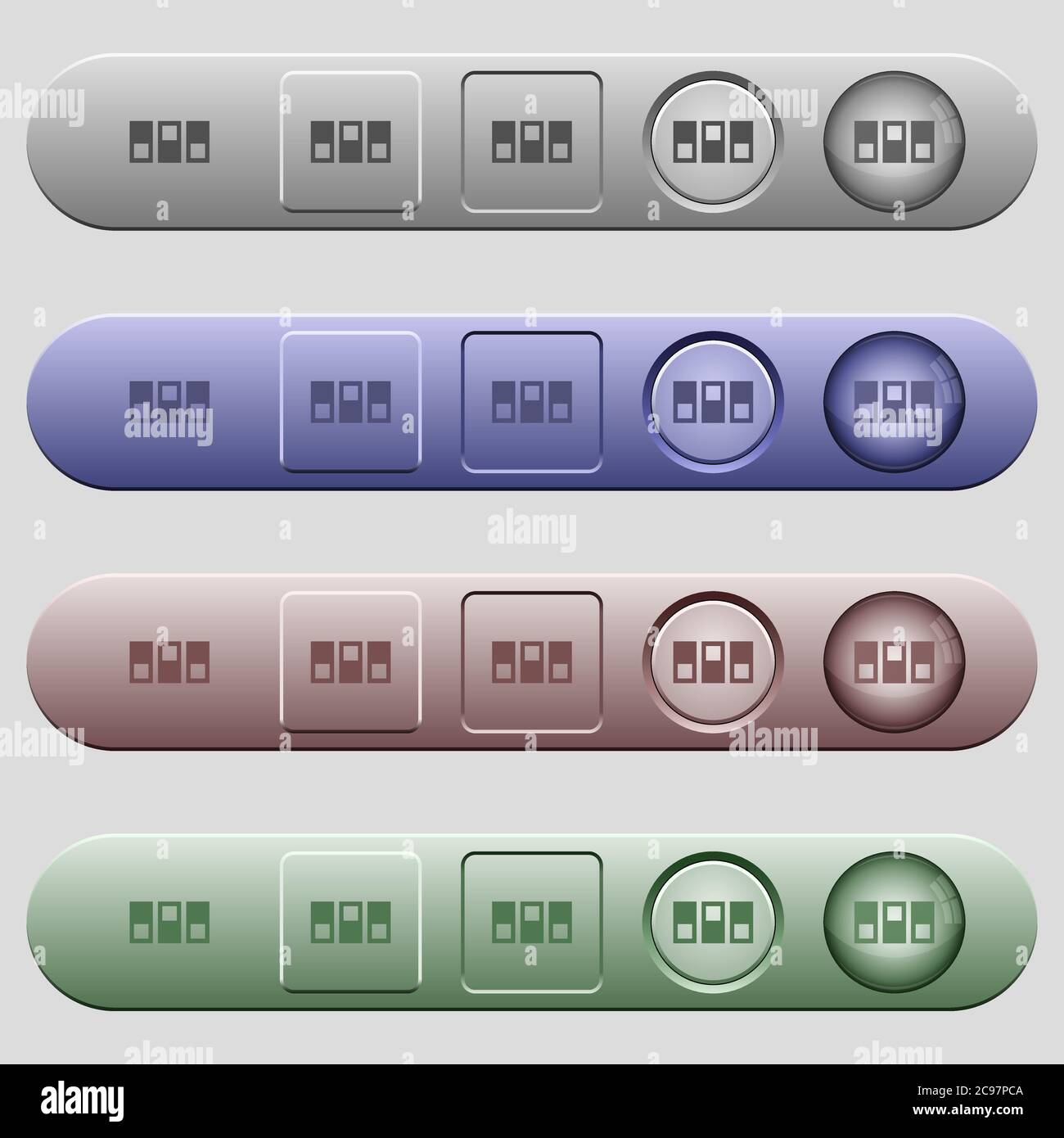 Switchboard icons on rounded horizontal menu bars in different colors and button styles Stock ...