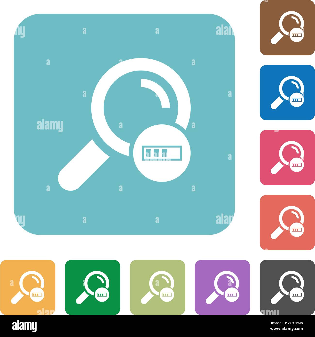 Search in progress white flat icons on color rounded square backgrounds ...