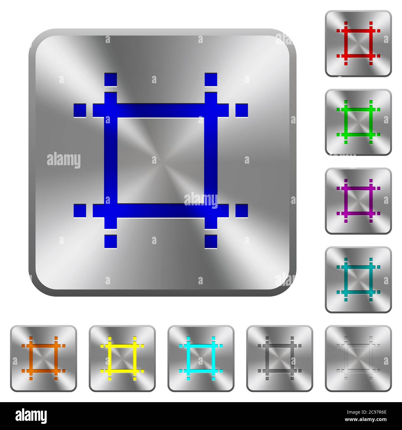 Adjust canvas size engraved icons on rounded square glossy steel ...