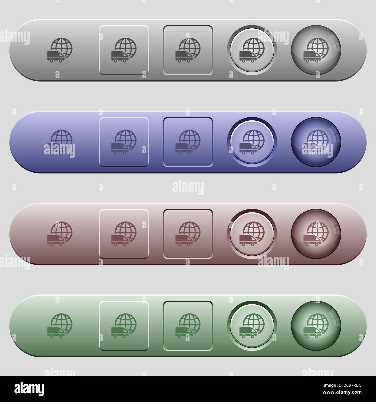 International transport icons on rounded horizontal menu bars in ...