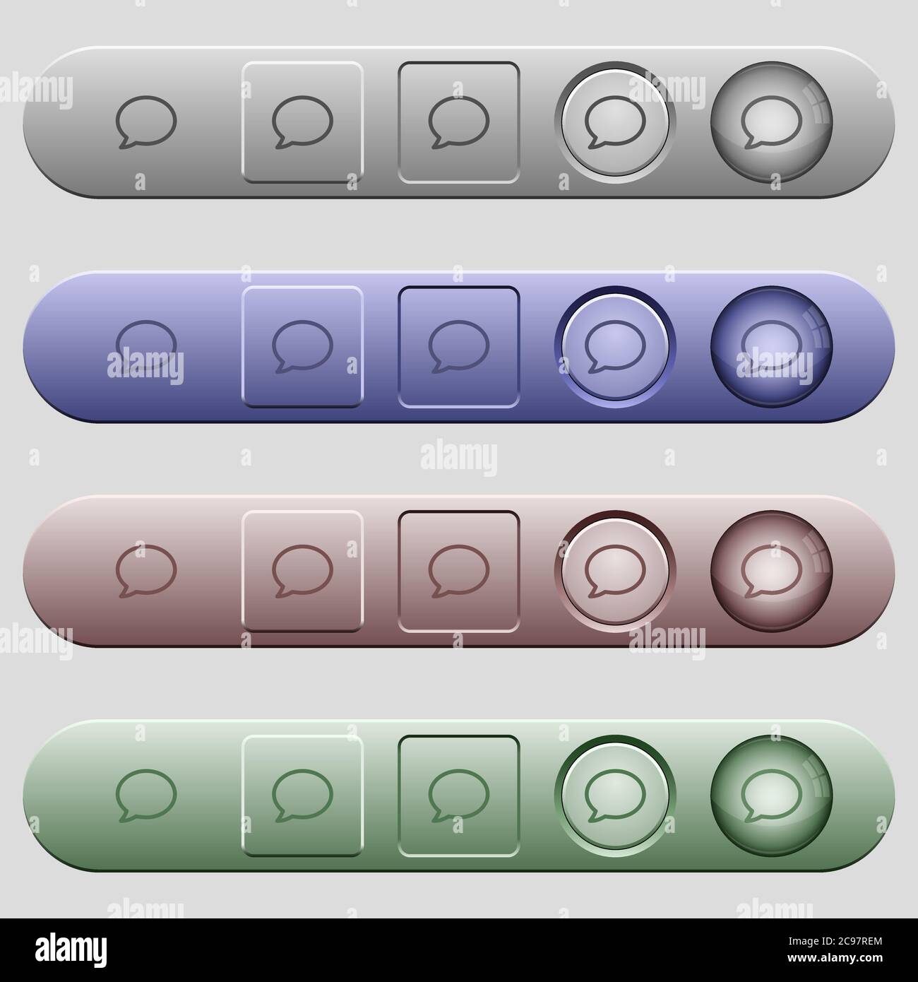 Empty comment bubble icons on rounded horizontal menu bars in different colors and button styles ...