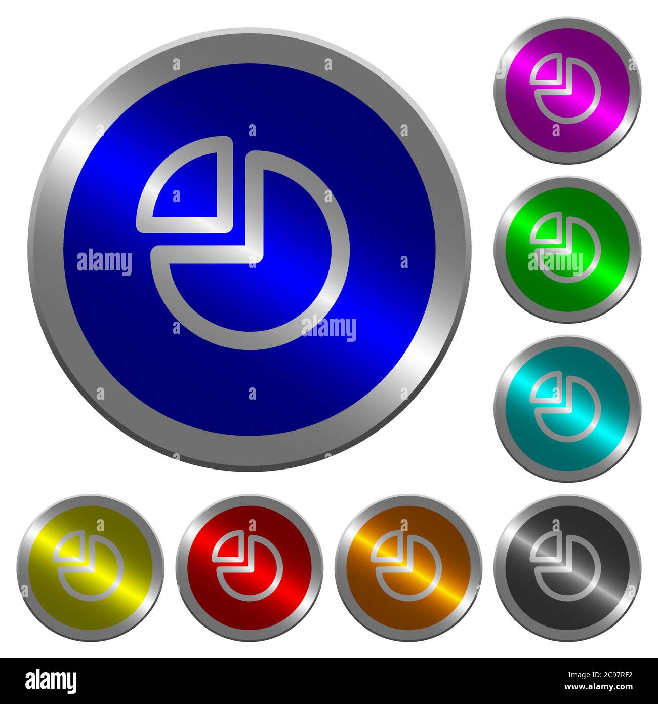 Pie chart icons on round luminous coin-like color steel buttons Stock Vector Image & Art - Alamy