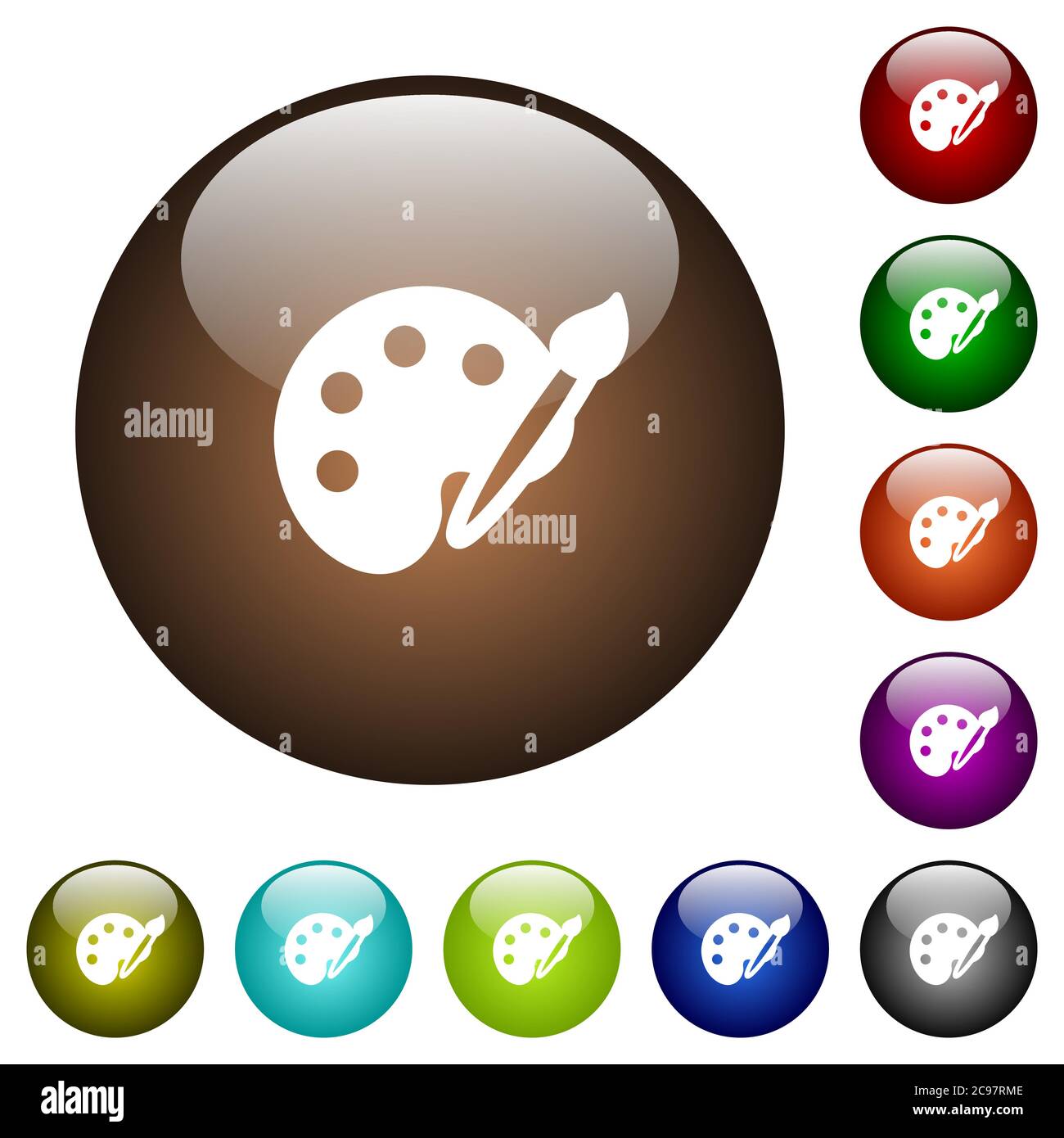 Paint kit white icons on round color glass buttons Stock Vector Image ...